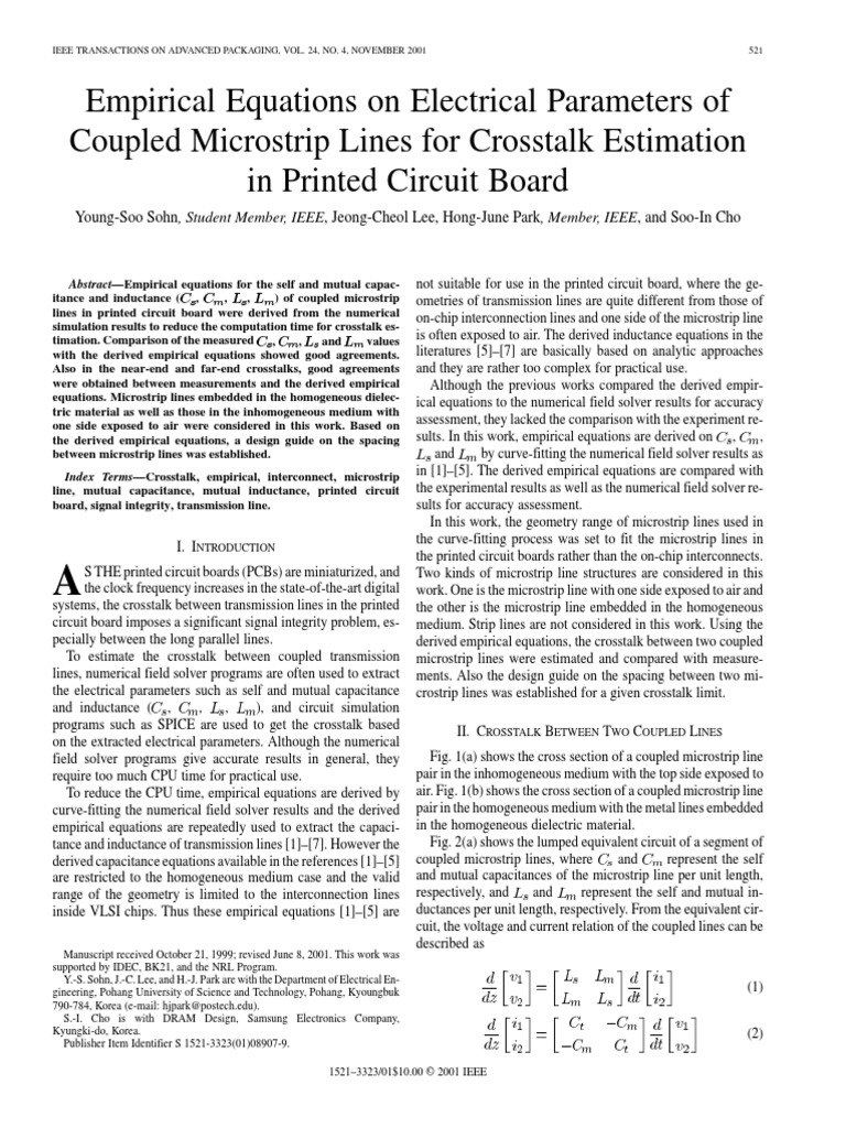 Empirical Equations On Electrical Parameters of Coupled Microstrip Lines For Crosstalk ...
