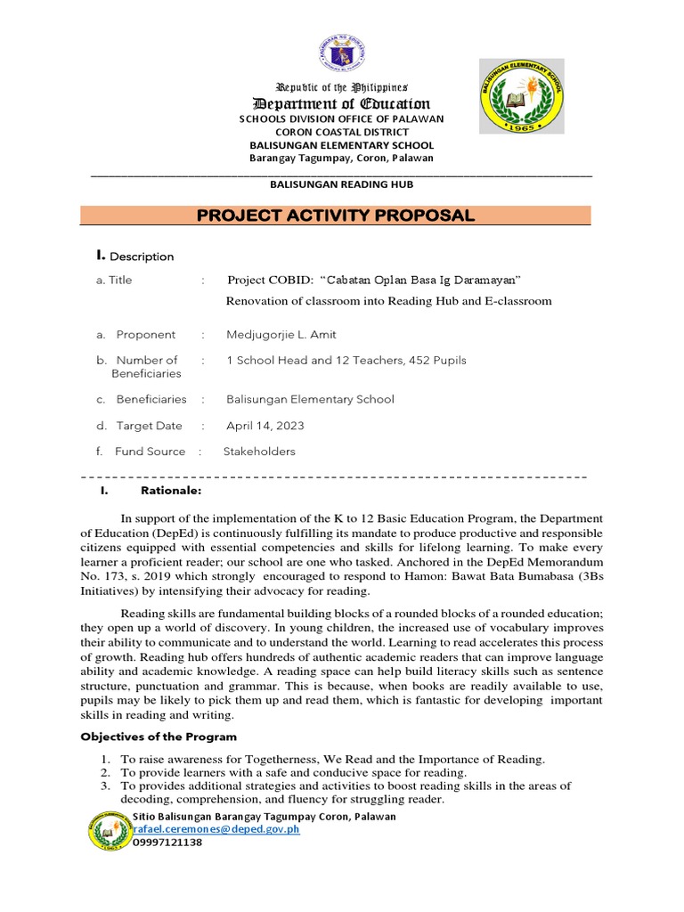 Project Activity Proposal: Department of Education | PDF | Literacy ...