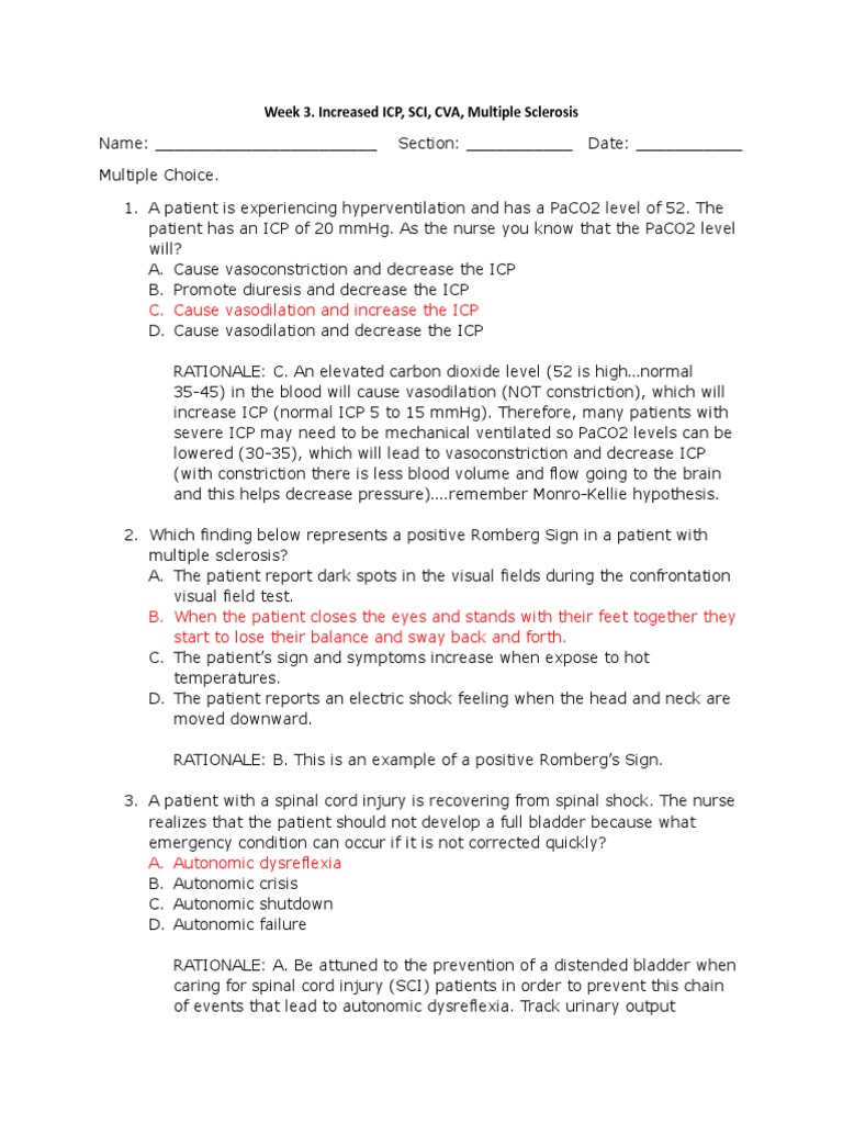 Quiz 11 Medical Surgical Nursing | PDF | Multiple Sclerosis | Traumatic ...