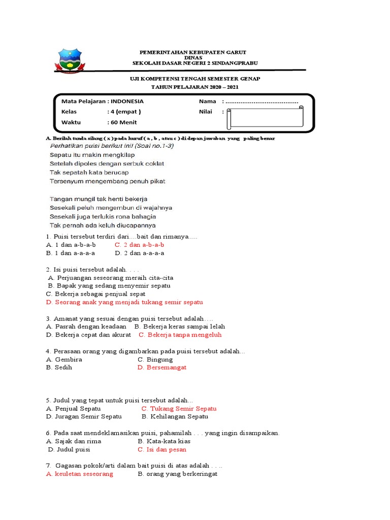 Soal Pts Kls 4 2021 | PDF