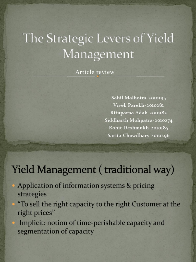 Strategic Levers in Yield Management | PDF | Airlines | Business Economics