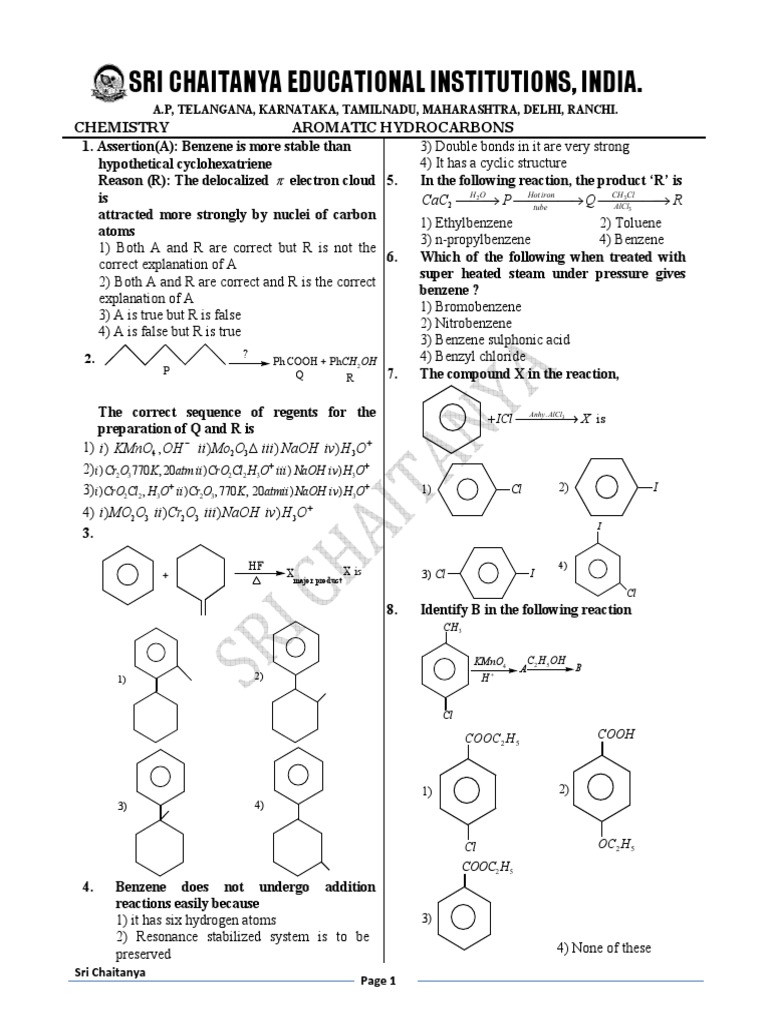 Chemistry Exam Practice Questions | PDF | Benzene | Aromaticity
