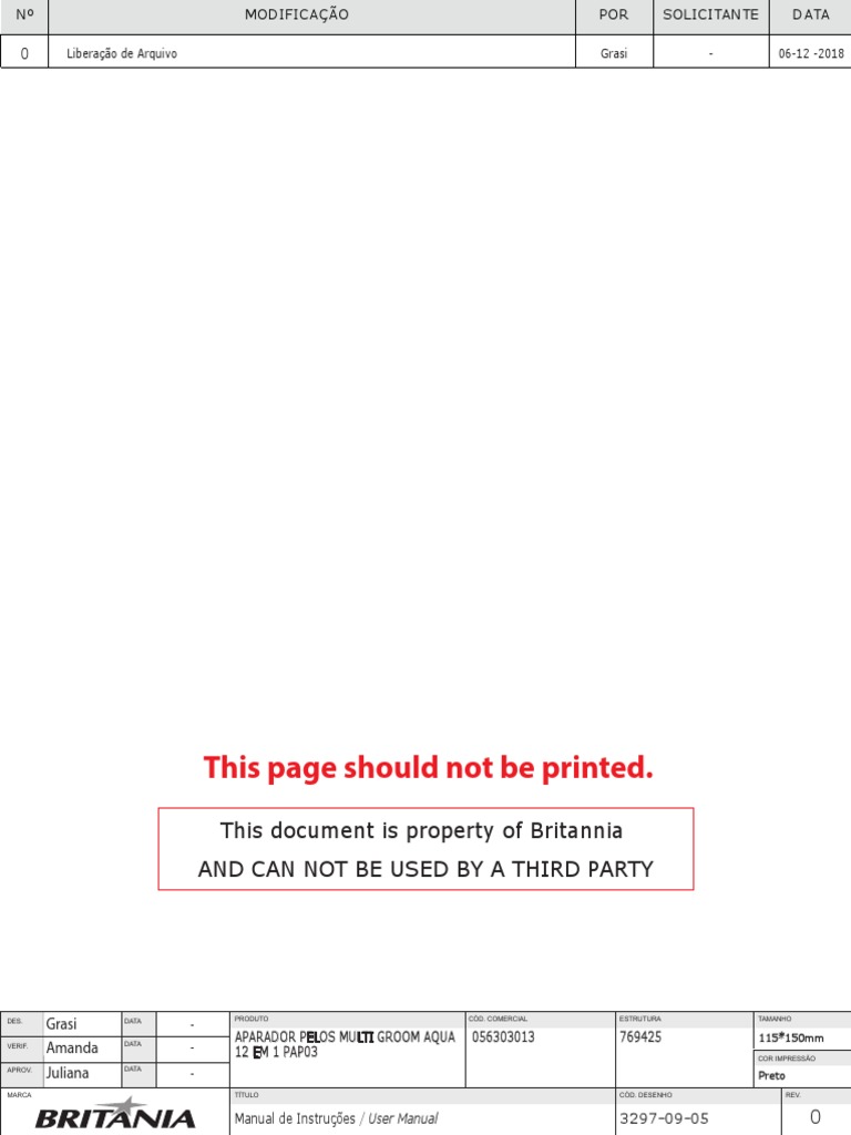 Manual APARADOR DE PELOS MULTI GROOM AQUA 12 EM 1 PAP03 056303013 | PDF | Queimadura | Pele