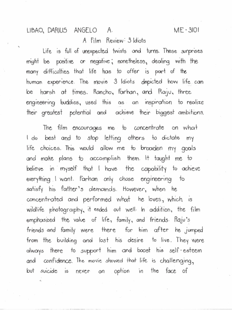 Filmreview - 3 Idiots | PDF