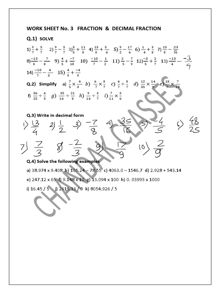 Work Sheet 3 Fraction | PDF