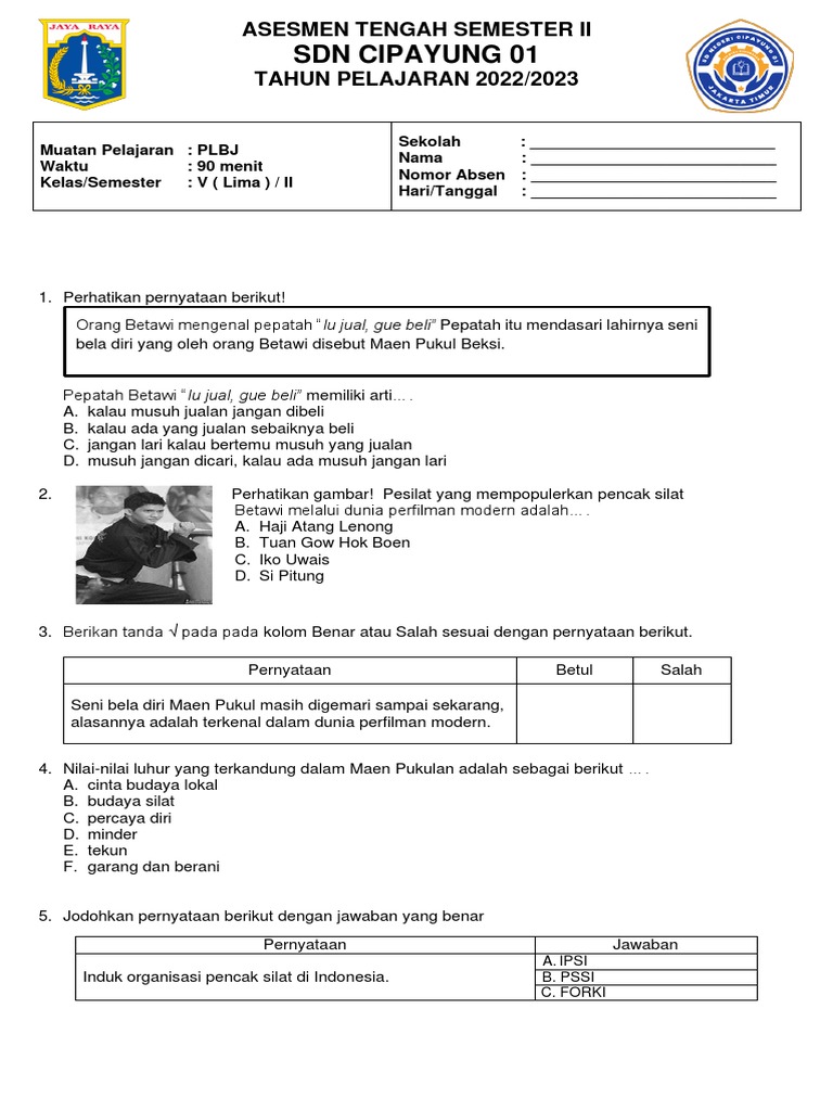 ATS PLBJ Kelas 5 Sem 2 | PDF