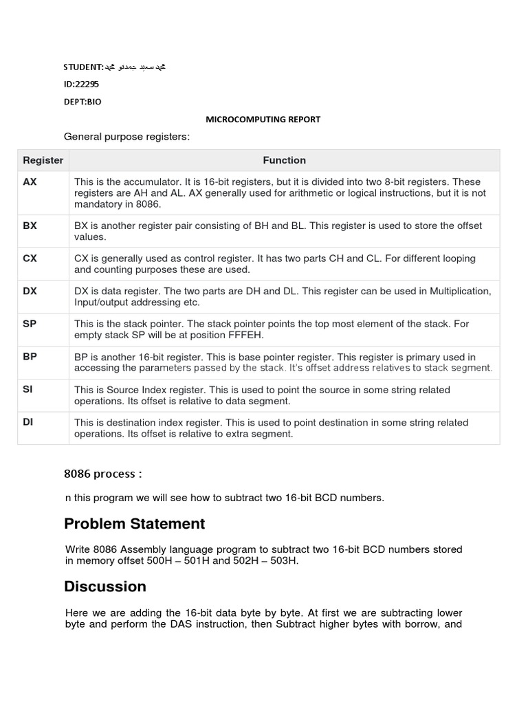 Problem Statement: 8086 Process | PDF | Pointer (Computer Programming) | Computing