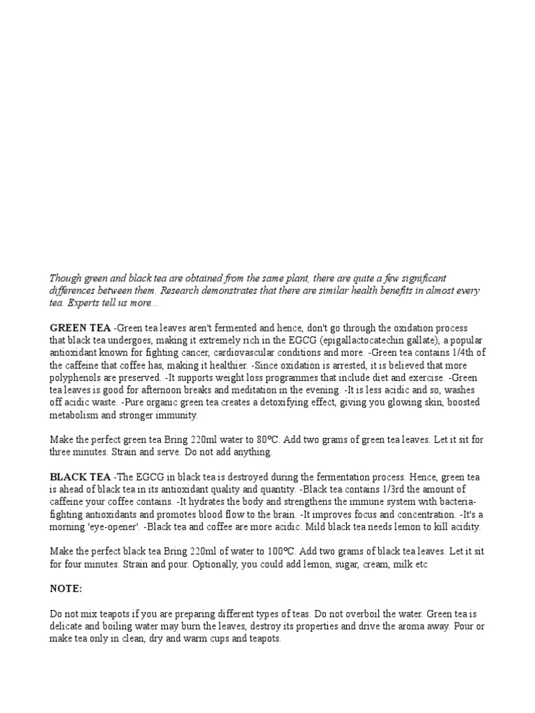 Green Tea Vs Black Tea | PDF