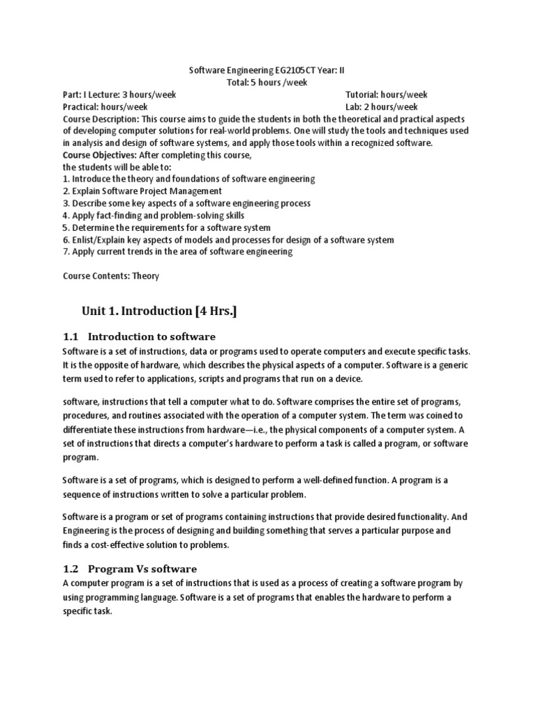 Software Engineering EG2105CT Year Syllabus | PDF | Software Testing ...