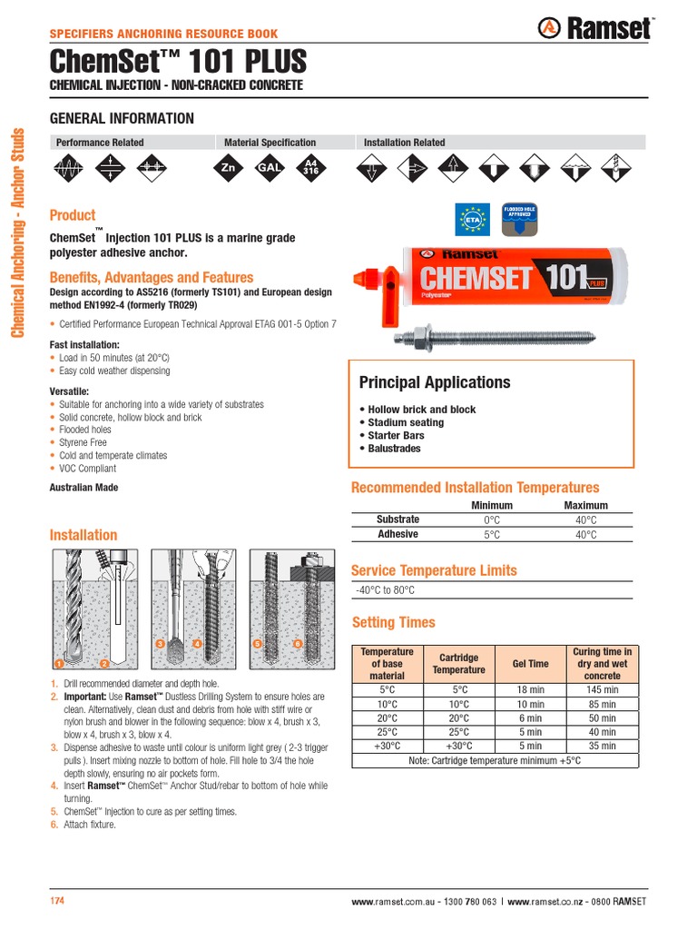 Drilling Sizes For Ramset Glue | PDF | Strength Of Materials | Concrete