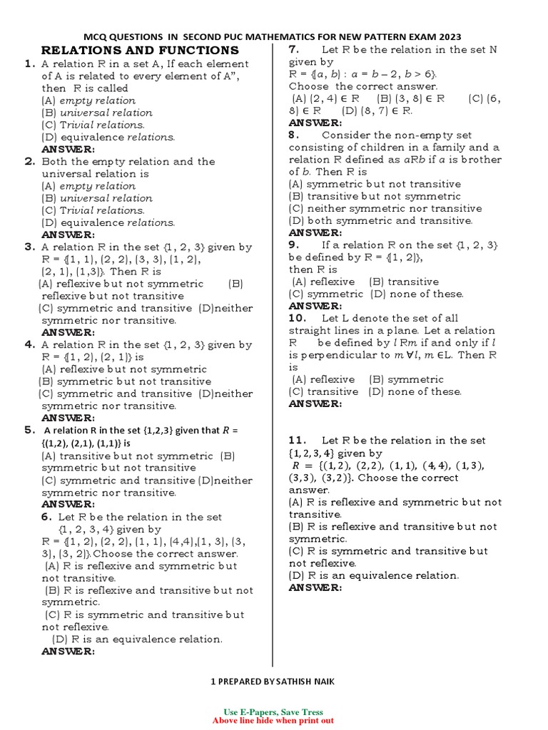 Maths MCQ Collection 2023 | PDF | Matrix (Mathematics) | Functions And Mappings