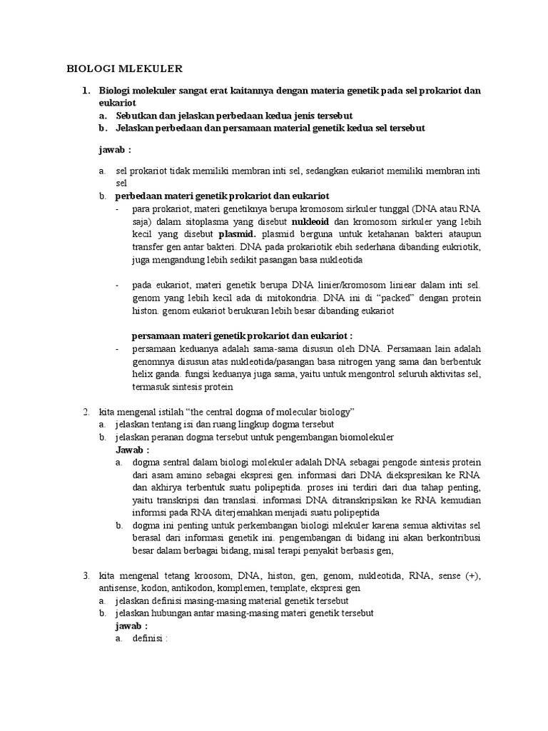 Biologi Molekuler 1 | PDF