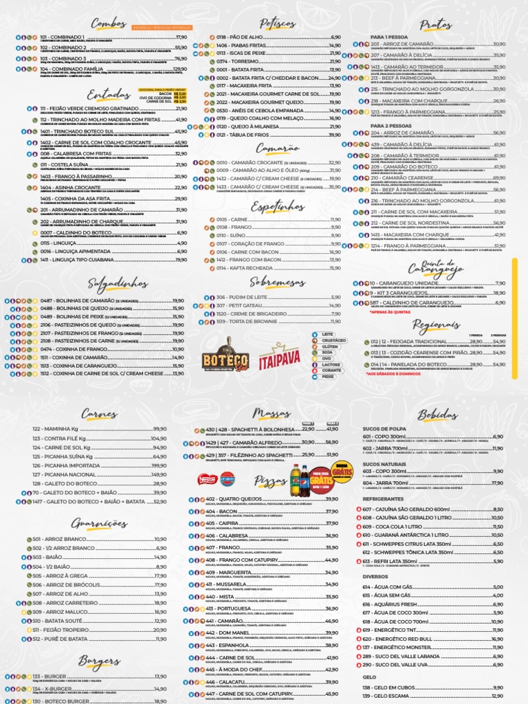 Cardápio de comida de boteco com preços | PDF | Charque (alimento ...