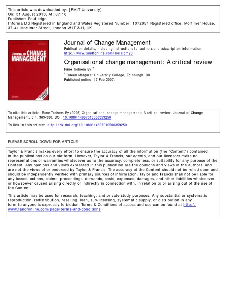 Organisational Change Management - A Critical Review (2005) (10.1080 ...