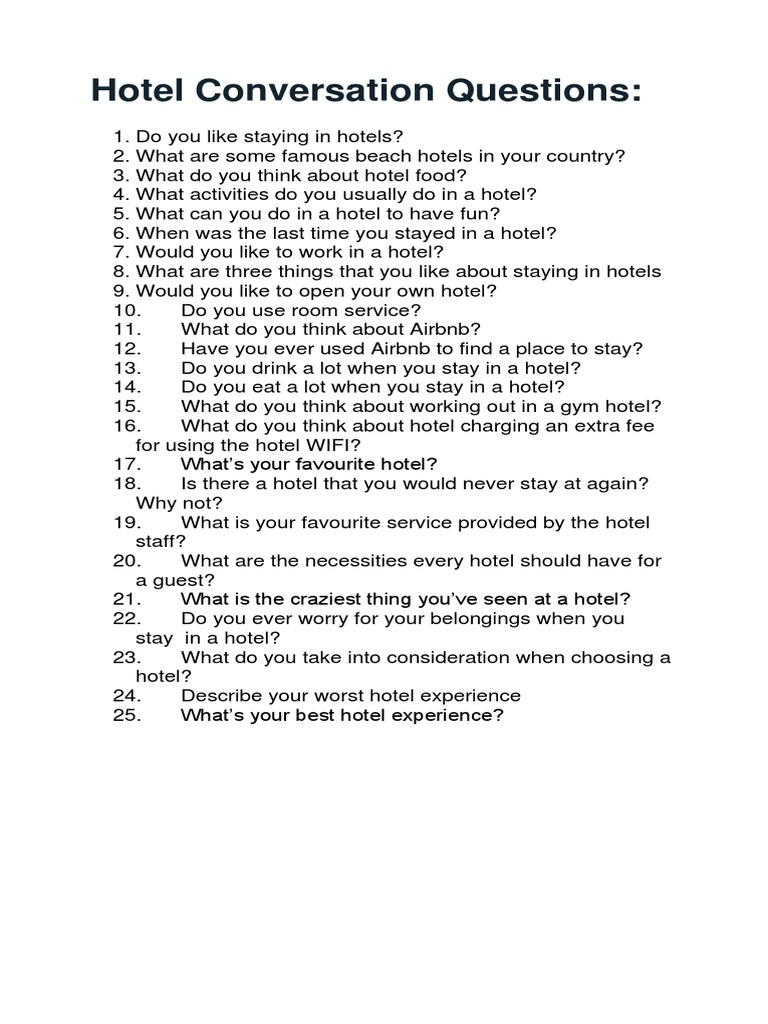 Hotel Conversation Questions | PDF | Games & Activities