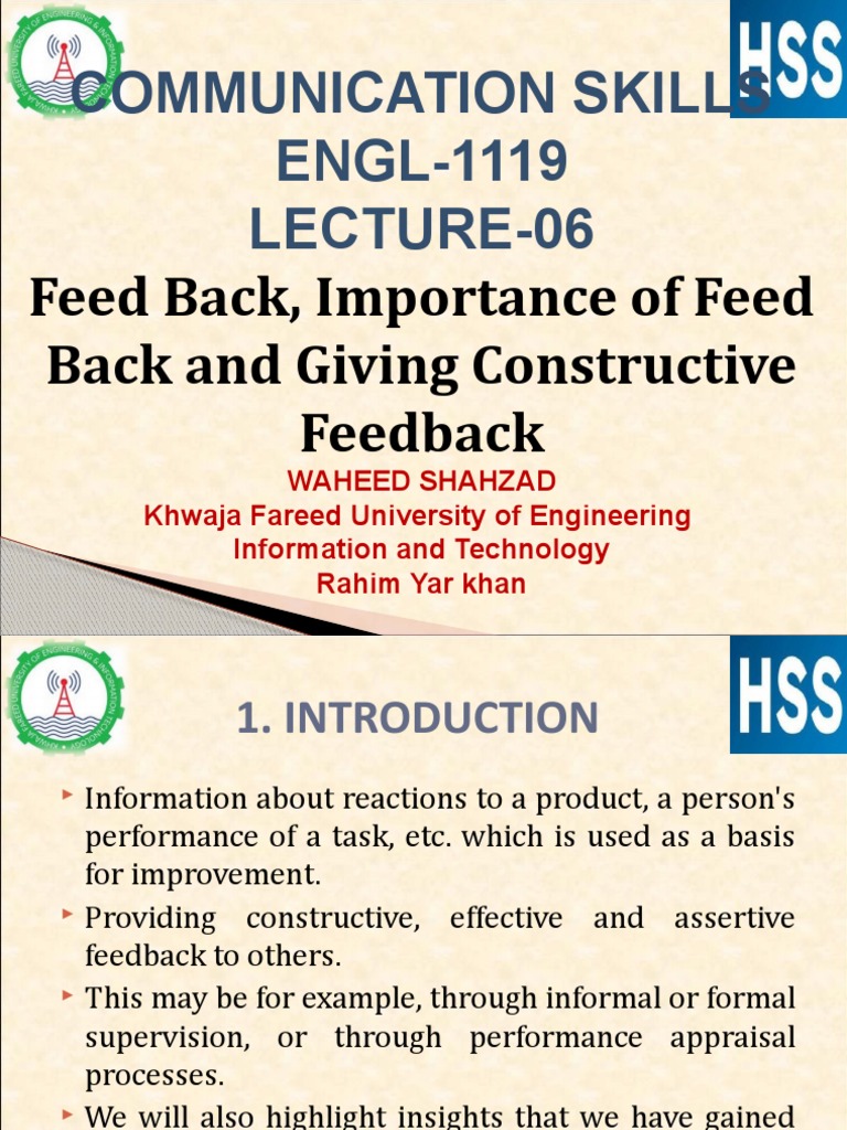 Lecture 06 Feed Back And Giving Constructive Feedback Pdf Feedback Information