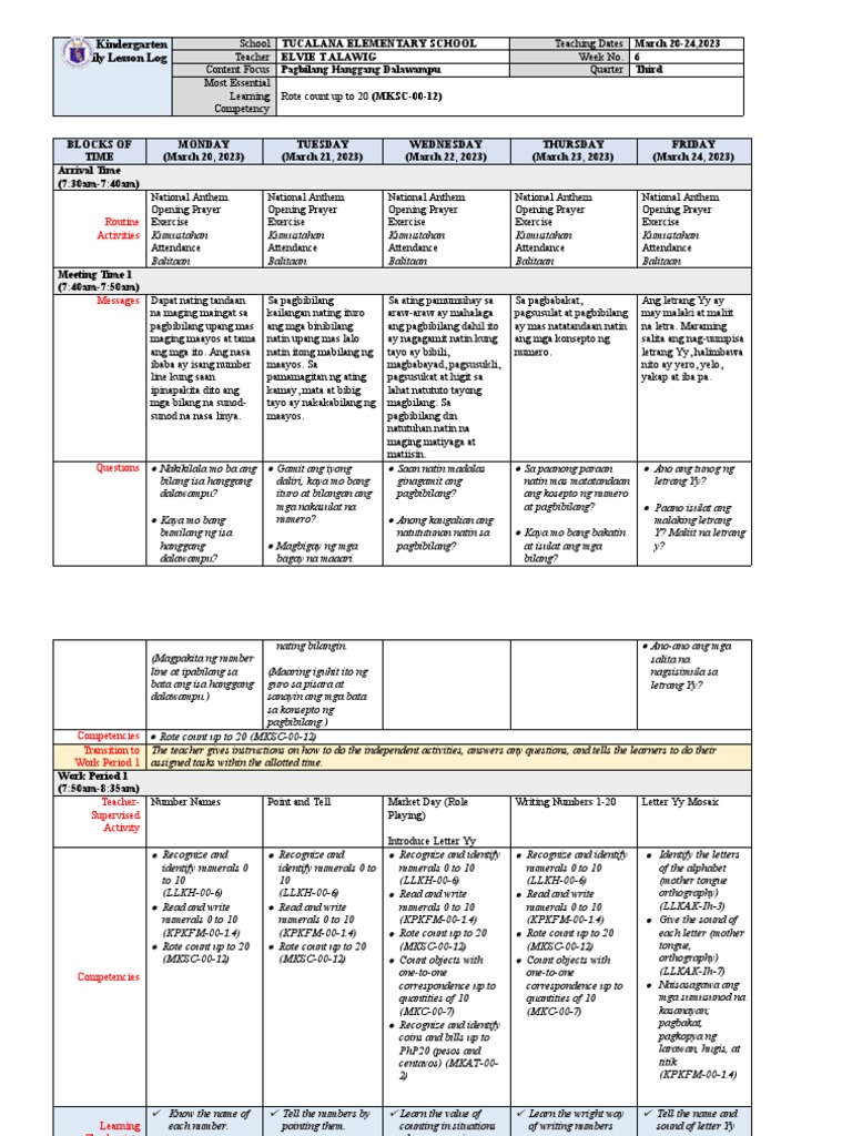 Kindergarten DLL MELC Q3 Week 6 Asf 1 | PDF