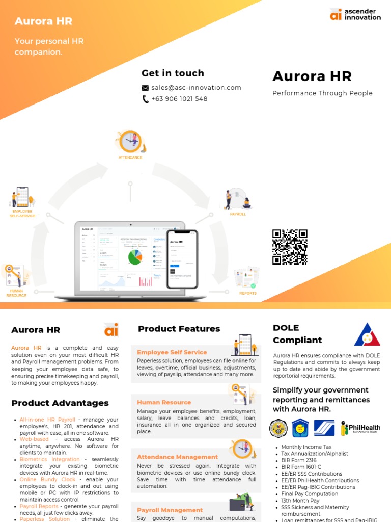 Aurora HR Brochure With Client | PDF | Payroll | Computing