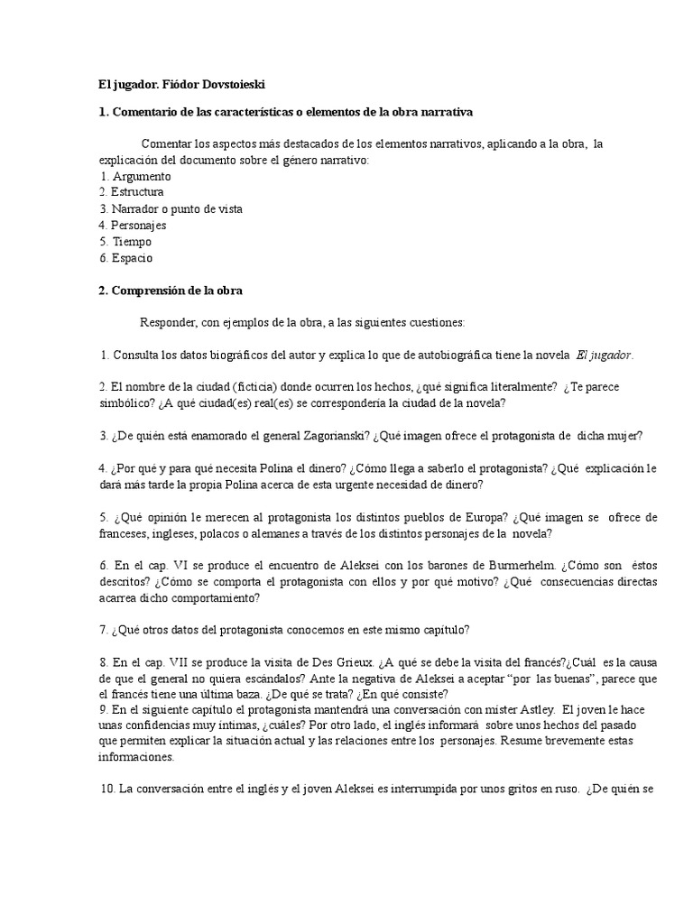 Guía de Lectura - El Jugador | PDF