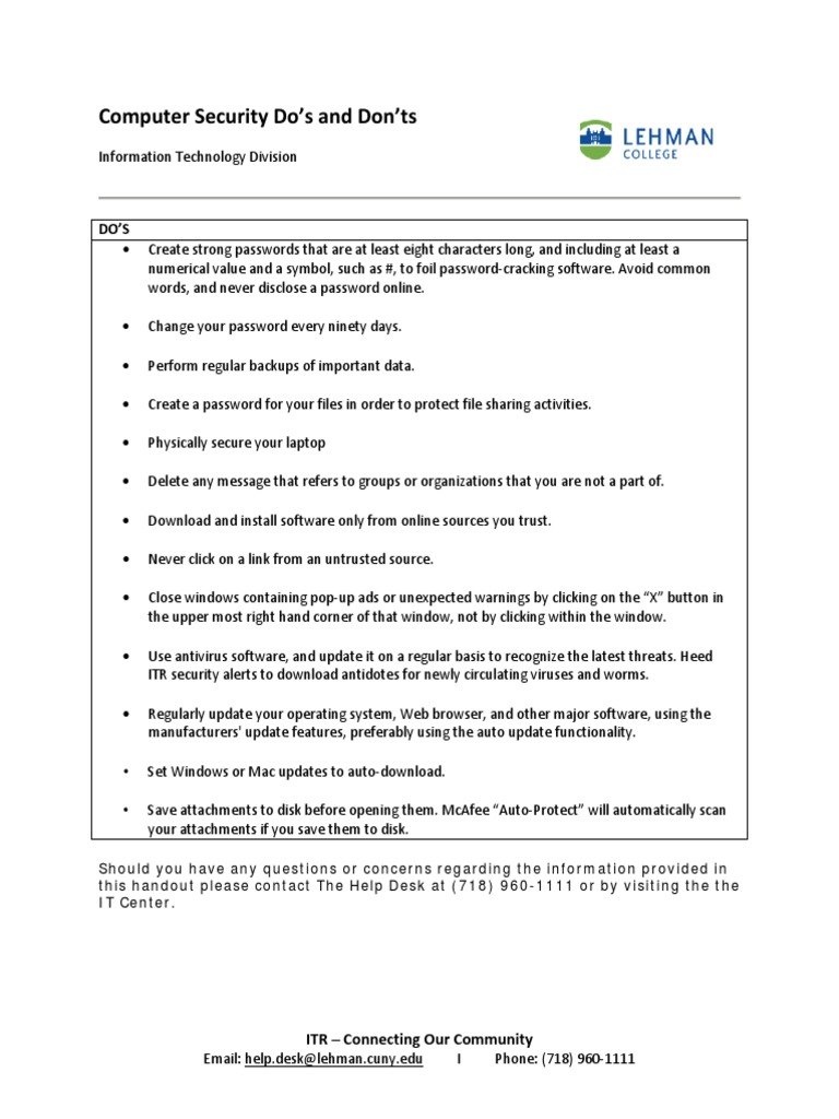 Computer Security Do's and Don'ts | PDF | Password | Cybercrime