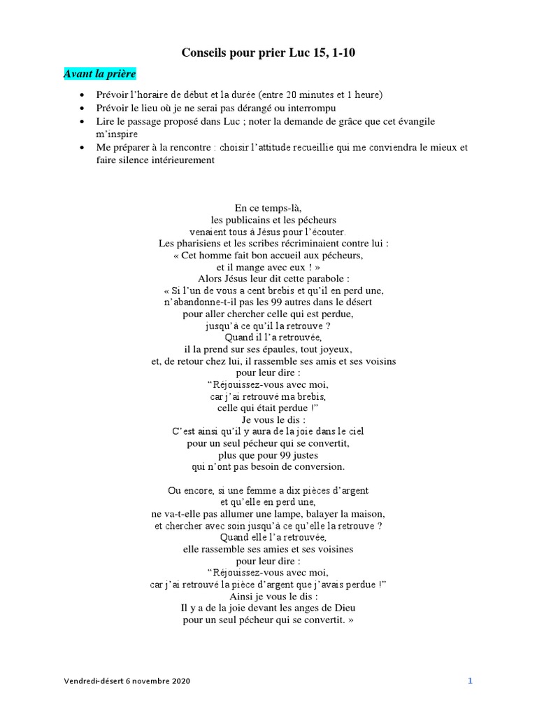 Joie de la conversion selon Luc 15, 1-10 | PDF