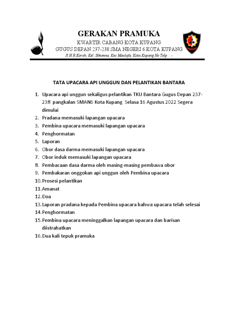 Tata Upacara Api Unggun PTA 2022 | PDF