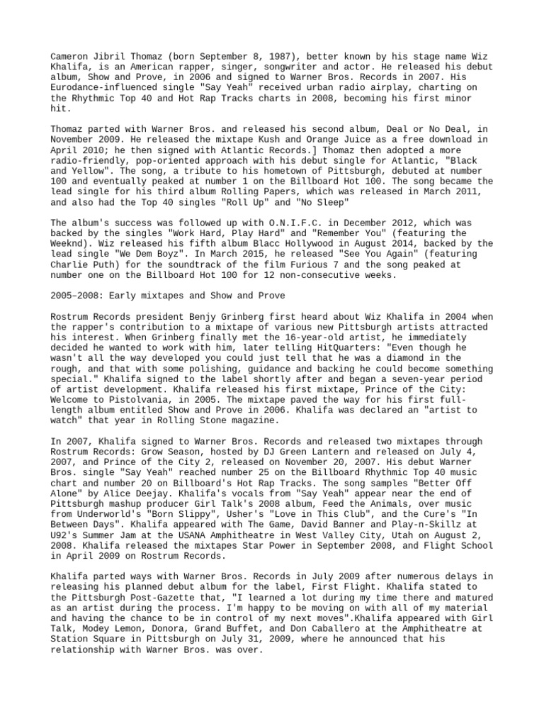 Wiz Khalifa | PDF | Hip Hop | African American Music