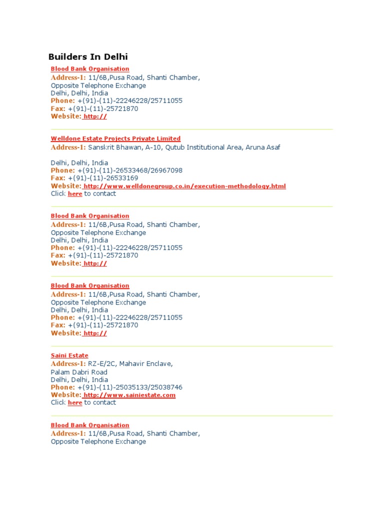 Builders in Delhi: Address-1 | PDF | New Delhi | Delhi