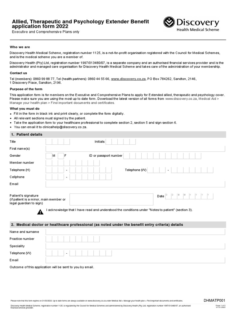 Allied Therapeutic and Psychology Extender Benefit Application Form ...