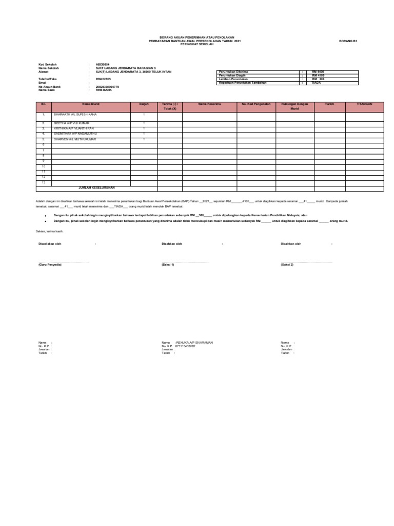 Borang 3 Bap 2021 | PDF