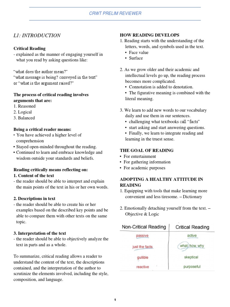 CRWT Prelim | PDF | Speed Reading | Reading Comprehension