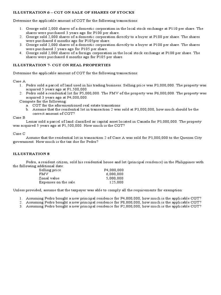 CGT Calculation for Sale of Shares, Real Estate, and Principal ...