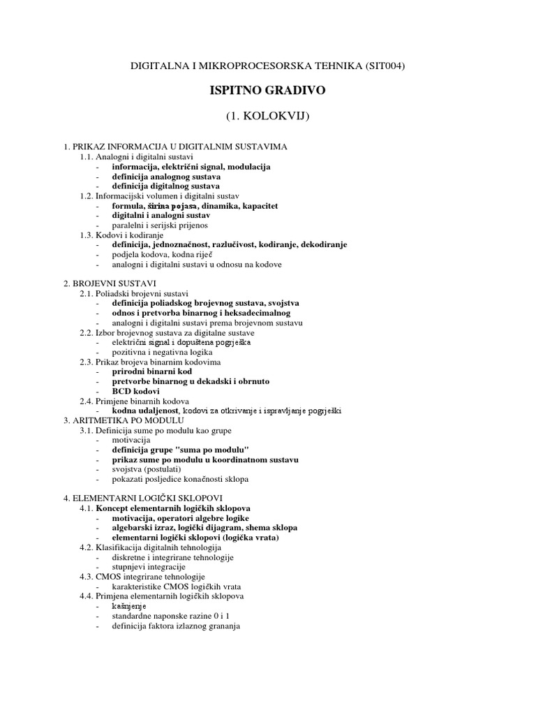 Digitalni Sustavi - Gradivo Teorije - 20230112 | PDF