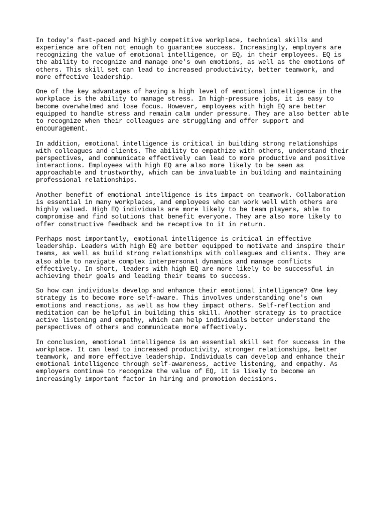 The Importance of Emotional Intelligence in The Workplace | PDF