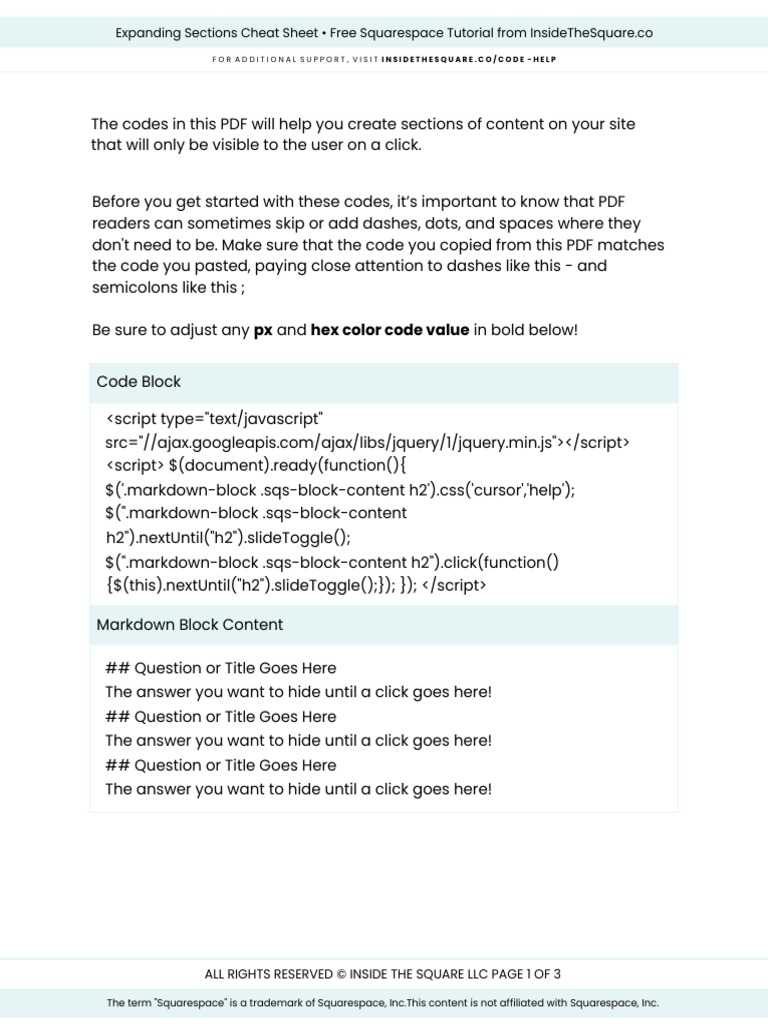 Expanding Sections Cheat Sheet - Free From InsideTheSquare - Co | PDF | Software Engineering ...