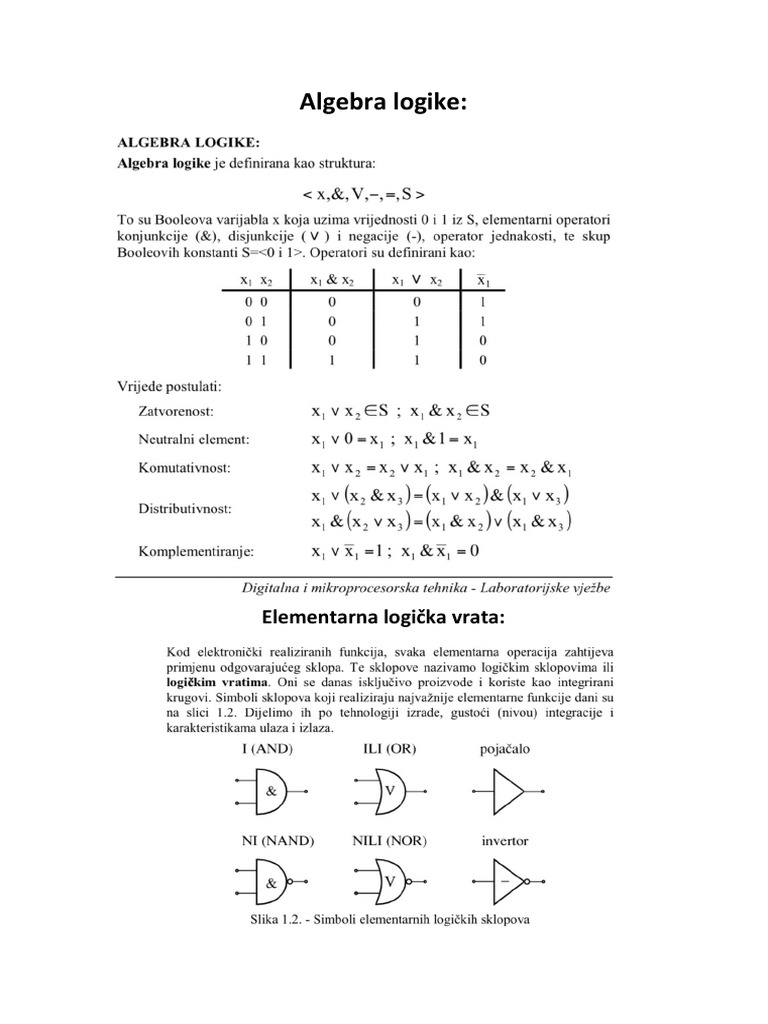 Algebra Logike:: Elementarna Logička Vrata | PDF