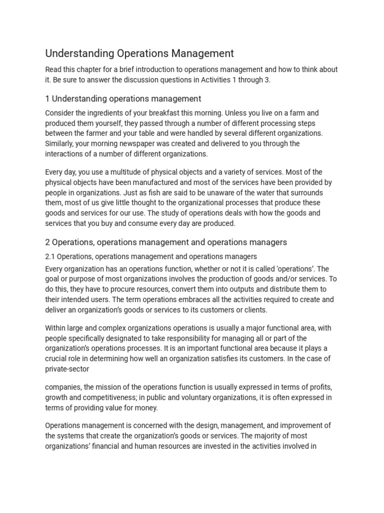 Understanding Operations Management | PDF | Operations Management | Mass Production