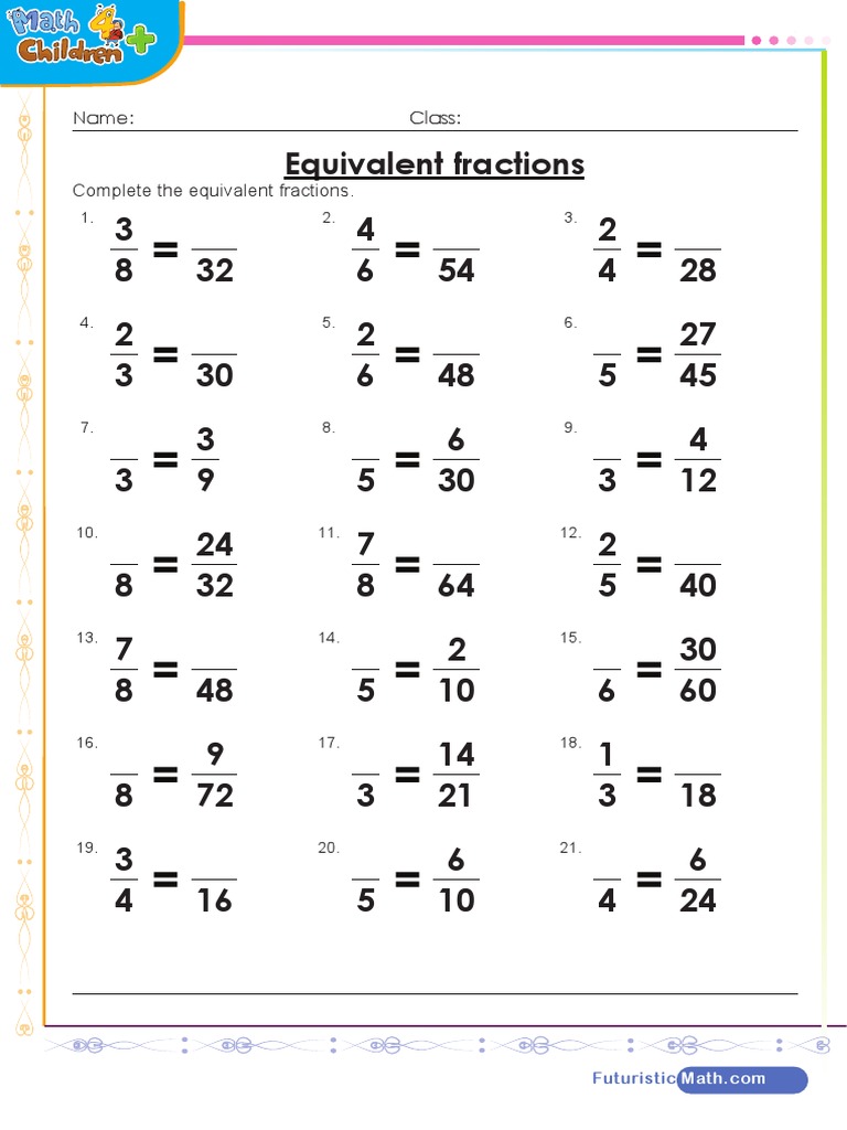Equivalent Fractions Worksheet | PDF