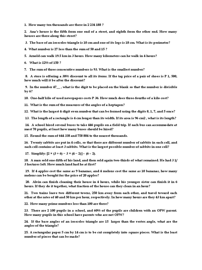 Math Quiz 6 Ellimination | PDF | Length | Triangle