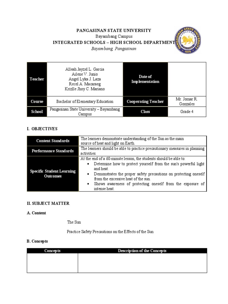 5E Lesson Plan on Sun Safety | PDF | Teachers | Learning