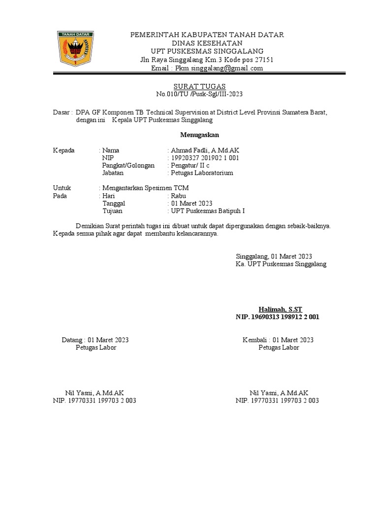 Surat Tugas TCM | PDF