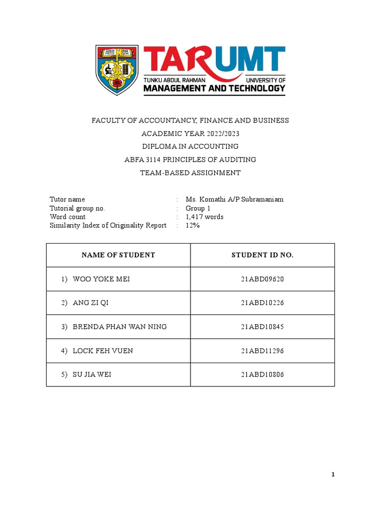 Principles of Auditing Assignment | PDF | Internal Control | Audit