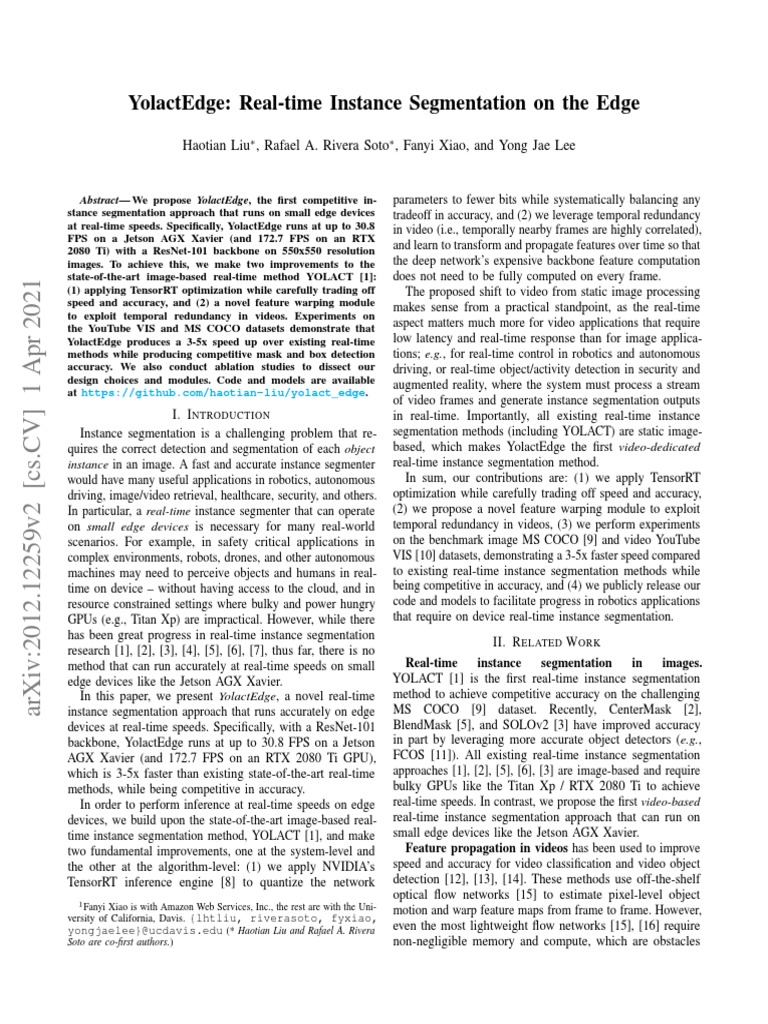 Yolactedge | PDF | Image Segmentation | Frame Rate