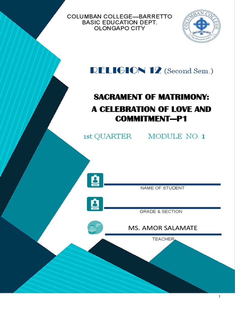 RELIGION 12 2ND SEM Q1 Module 1 | PDF | Marriage | Sacraments