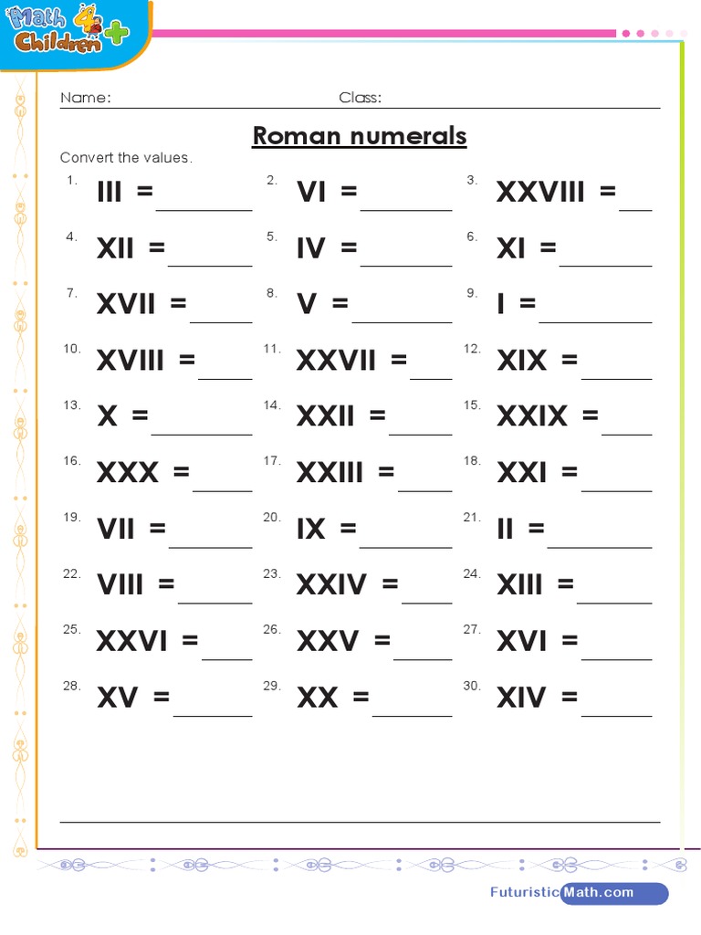 Roman To Arabic Numerals Worksheet | PDF Roman To Arabic Numerals Worksheet | PDF