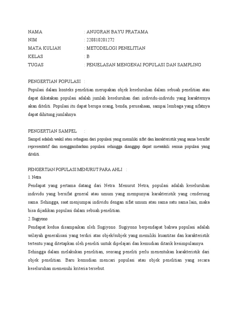 Tugas Metopen Populasi Dan Sampling | PDF | Karier & Perkembangan ...