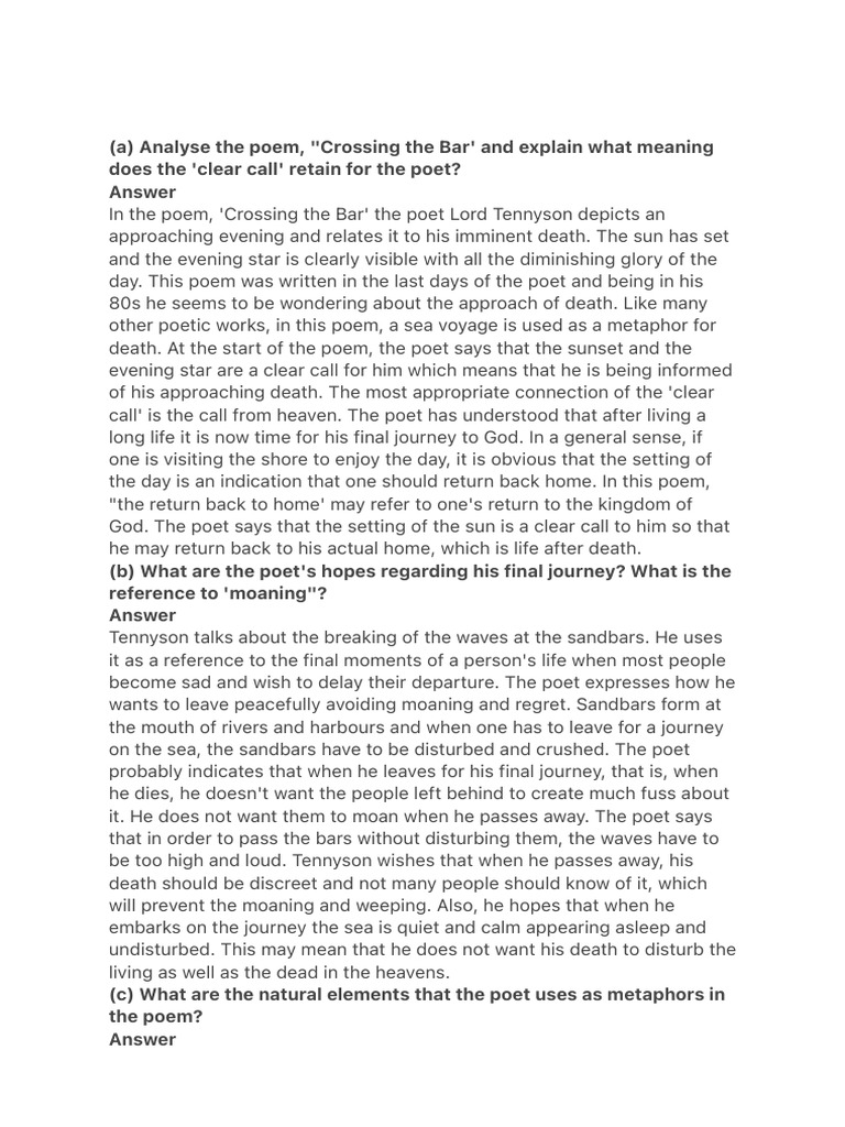 Crossing The Bar | PDF | Poetry | Metre (Poetry)