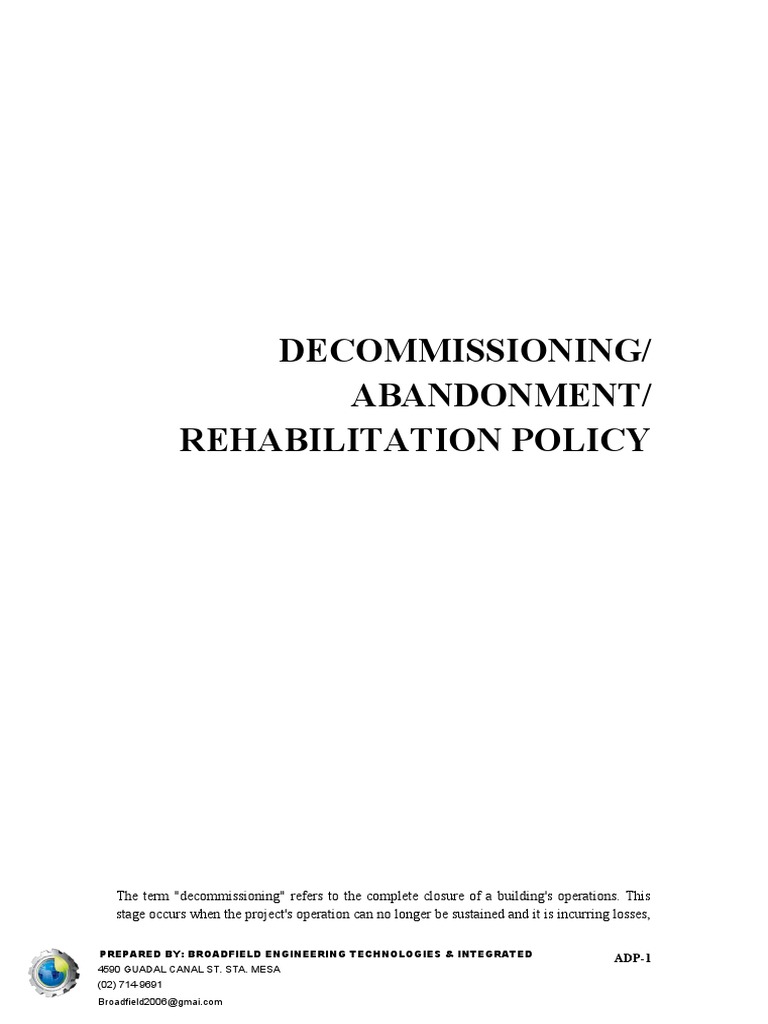 Chapter 7. ABANDONMENT-DECOMMISSIONING PLAN | PDF | Natural Environment