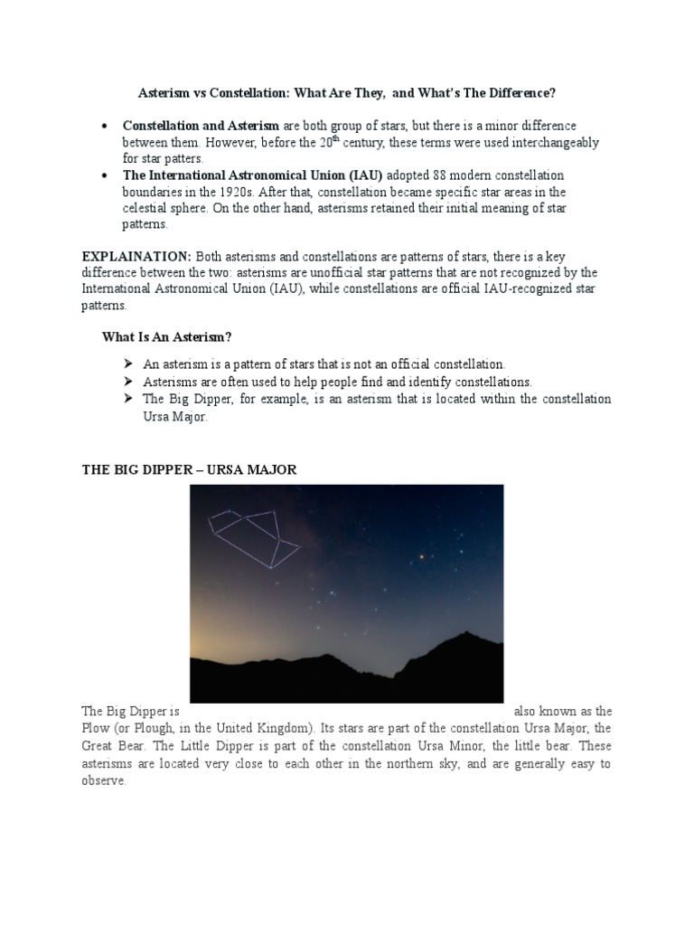 Asterism vs Constellation Explained | PDF | Constellation | Stars