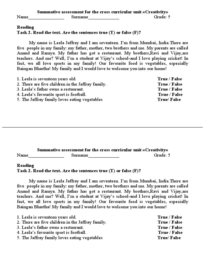 Assessing Reading Comprehension and Past Simple Verb Conjugation Skills: A Summative Assessment ...